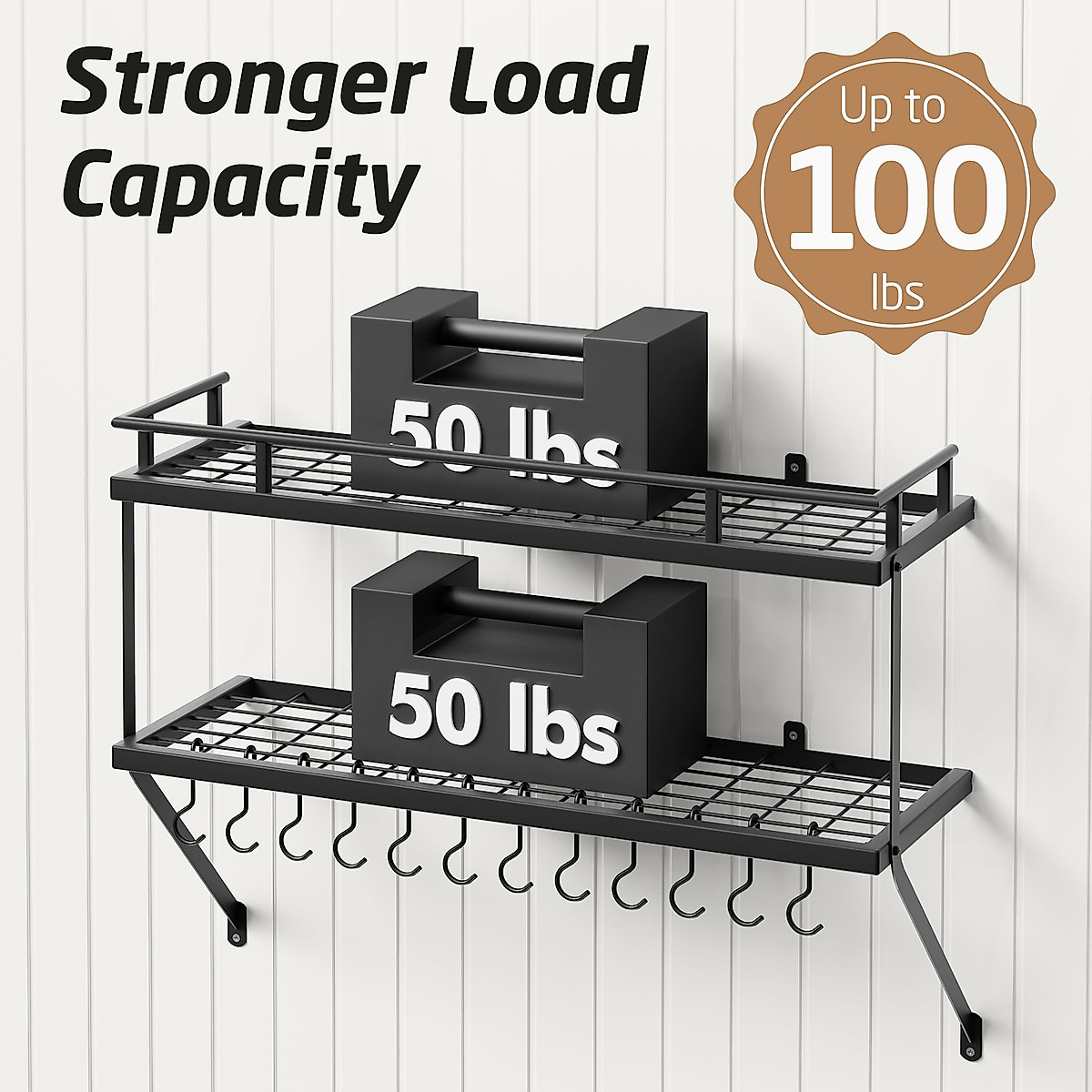 KES 30-Inch Kitchen Pot Rack - Mounted Hanging Rack for Kitchen Storage and Organization- Matte Black 2-Tier Wall Shelf for Pots and Pans with 12 Hooks - KUR215S75B-BK