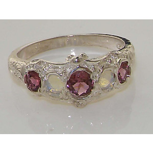 LetsBuyGold 925 Sterling Silver Natural Pink Tourmaline and Opal Womens Band Ring - Sizes 4 to 12 Available