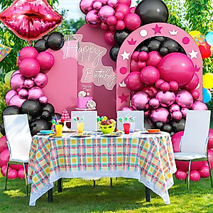 Pink Balloon Garland Arch Kit,Hot Pink Black Rose Red Balloon Garland Red Lips Foil Balloon for Theme Party Girl Birthday Baby Shower Themed decorations