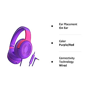 ELECDER Kids Headphones, S8 Wired Headphones for Kids with Microphone for Boys Girls, Adjustable 85dB/94dB Volume Limited, 3.5 mm Jack for School/Kindle/Smartphones/Tablet/Airplane Travel(Purple/Red)