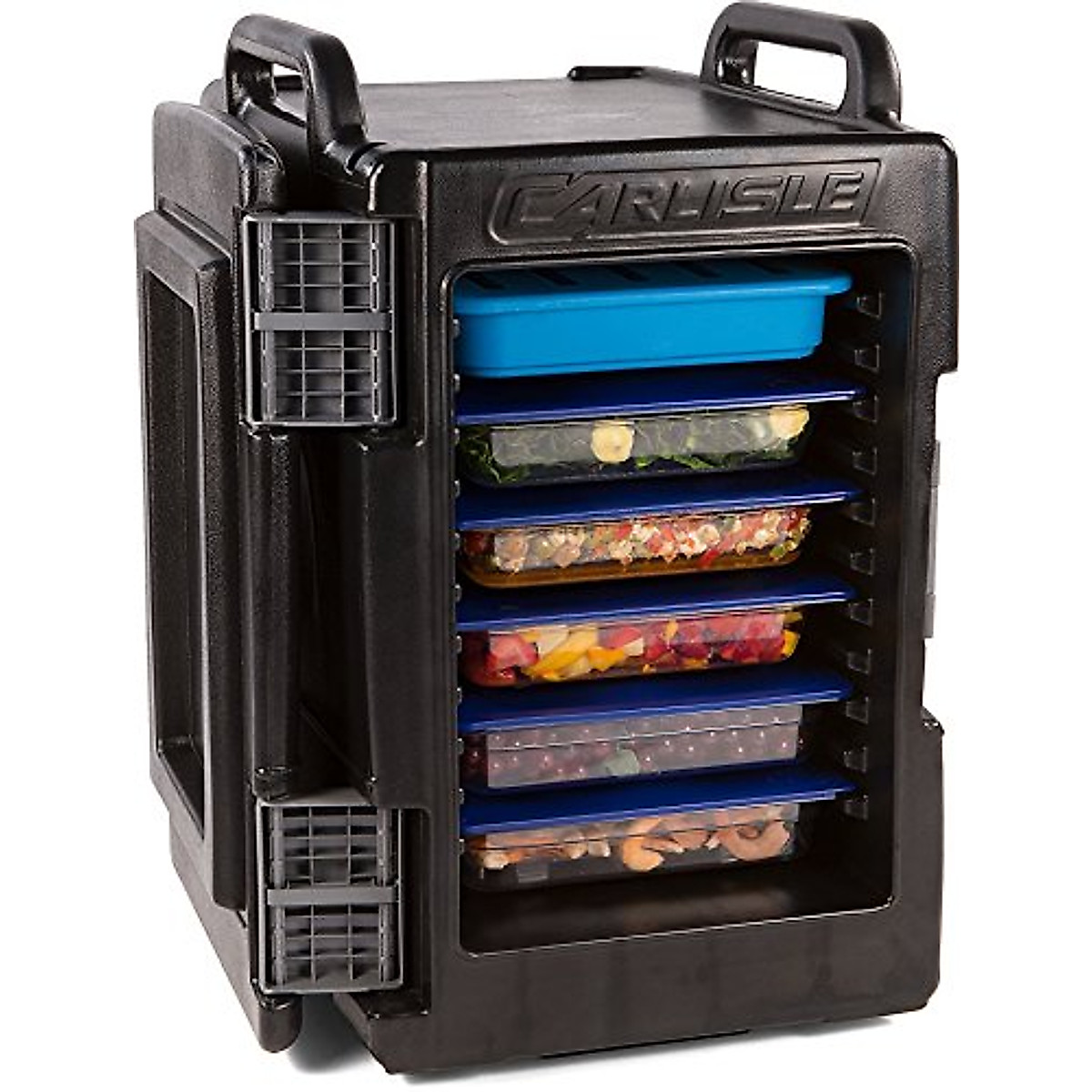 Carlisle FoodService Products Cateraide IT End Loading Insulated Food Pan Carrier Holds 6 Full Size 2.5" Pans with Handles for Catering, Kitchens, and Restaurants, Plastic, Black