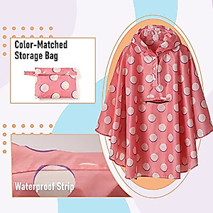 SaphiRose Lightweight Kids Rain Poncho Jacket Waterproof Outwear Rain Coat Pink Polka Dot X-Large