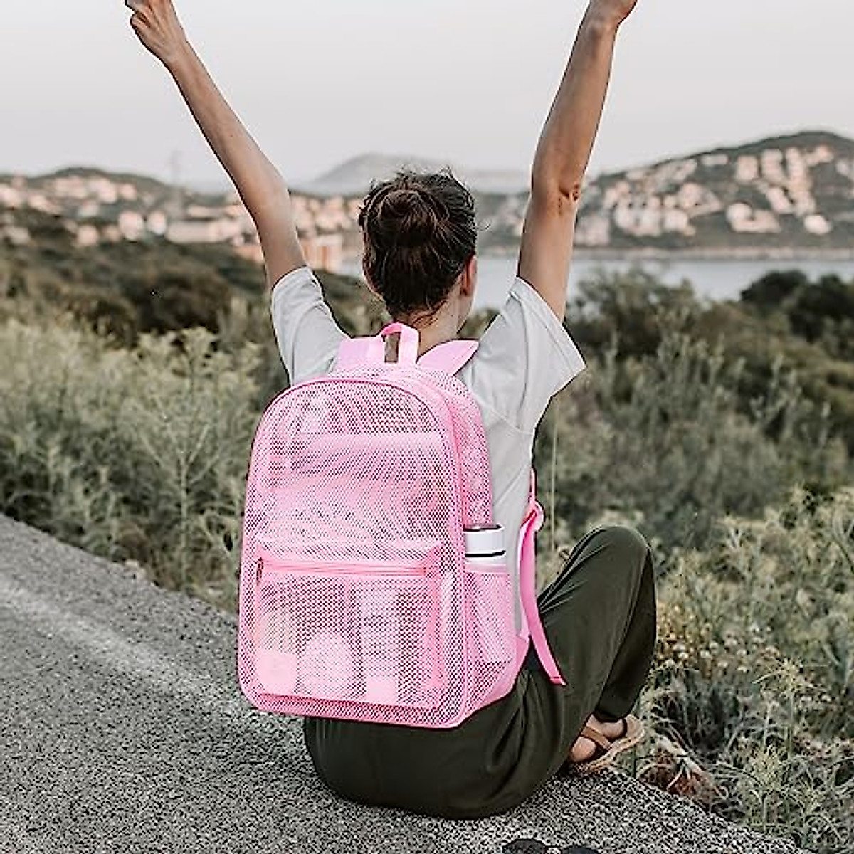 LEDAOU Mesh Backpack for Kids Girls Semi-Transparent Mesh School Backpack Bookbag Lightweight Casual Daypacks for Beach Gym(Pink)