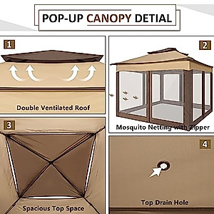 HOTEEL Pop Up Gazebo with Mosquito Netting 11x11 Canopy Instant Gazebo Tent Outdoor Gazebos for Patios Waterproof Vented Roof Screen Gazebos for Backyard, Lawn,Garden, Base 10X10, 121ft² of Shade