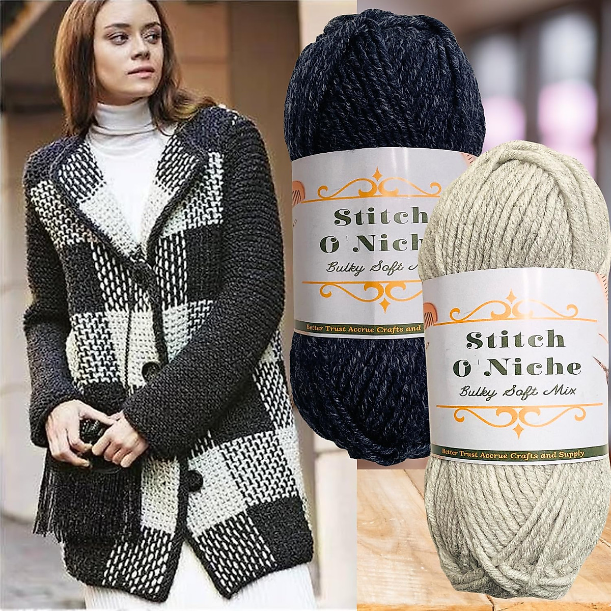 Stitch O'Niche Bulky Yarn for Crocheting /3.5oz 109yd -4 pk Bulky Yarn for Knitting - Size 5 Yarn - Bulky Weight Yarn - Yarn for Crocheting Blankets - Bulky Scarf Yarn (Plum Purple)