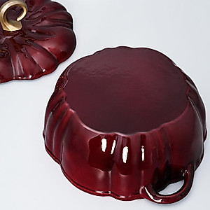 Flavehc Pumpkin Dutch Oven Pot with Lid 1.8 qt Pumpkin Cast Iron Dutch Oven for Bread Baking Red Enameled Cast Iron Dutch Oven with Handels