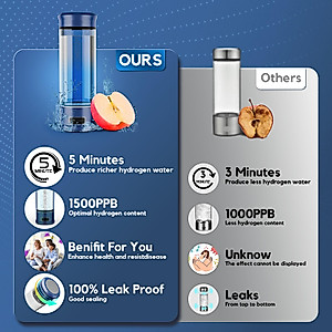 Hydrogen Water Bottle, Hydrogen Water Bottle Generator, 5-Min Electrolysis 1500 PPB Smart Water Ionizer with SPE/PEM Technology, Hydrogen Water Machine for Women Men Office School Bike Running,CA-102C