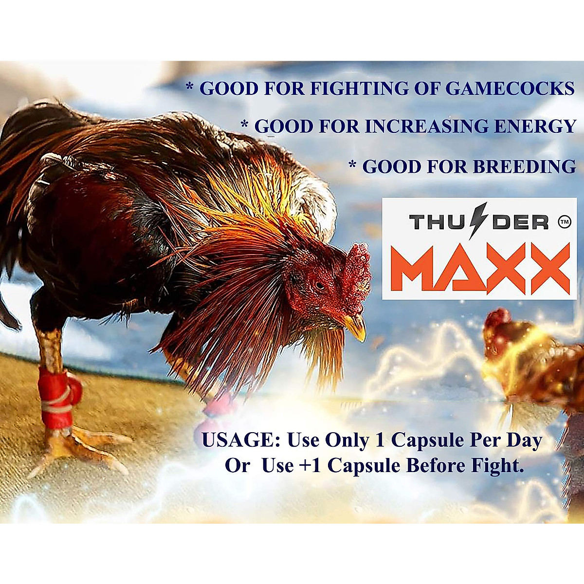 Thunder New Max Vitamins Health Supplement Capsules Rooster Booster Chicken Increasing Energy Formula Feed Cock Fighting Gamecocks, Good Breeding, Stronger & More Power, Healthy 90 Capsules Hen Food