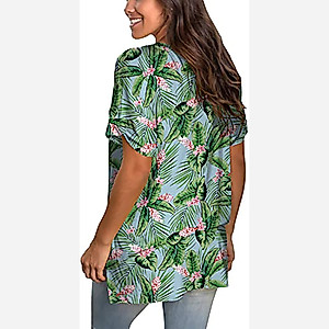 wodceeke Women's Top Short-Sleeved V-Neck Camouflage T-Shirt Casual Loose Summer Tee Sports Top (Green, L)