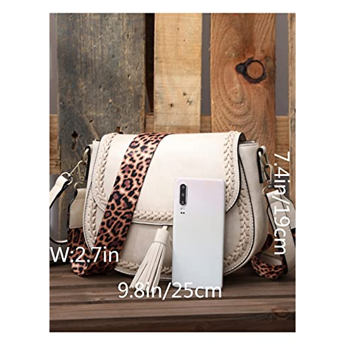 YAQUNICER Women Retro Crossbody Handbag Saddle Tassel Satchel Purses Shoulder Bag-Off White