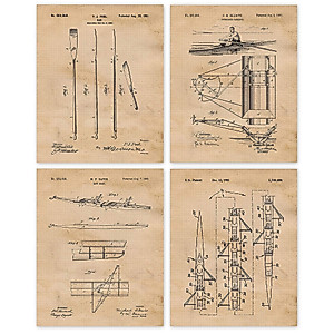 Vintage Rowing Patent Prints, 4 (8x10) Unframed Photos, Wall Art Decor Gifts Under 20 for Home Office Garage Studio College Ivy School Student Teacher Coach Team Championship Water Sports Fans