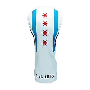 CMC Design Custom Chicago Flag Embroidered Golf Driver Head Cover - Glove Soft Lining - Design Elements Include Applique and Embossing - Great Fit for Any Club as Golf Head Covers, Wood Driver Cover