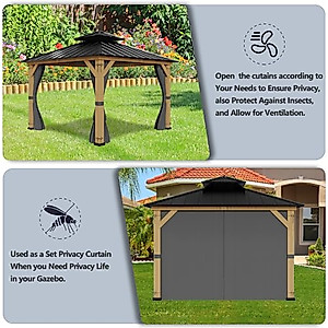 10-ft x 12-ft Gazebo Curtains,Privacy Replacement Sidewall 4-Panel Universal Shade Curtains Set,Protecting Side Walls (Only Curtain)-Grey