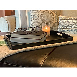 Jara19 Large Serving Tray Black Wood Rectangle for Ottoman Food Breakfast in Bed 17 x 13 x 2