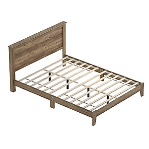 Galano Tiena Wood Platform Queen Bed Frame with Headboard, Mattress Foundation with Wood Slat Support, No Box Spring Needed, 64.17" L x 85.31" W x 40.16" H, Knotty Oak