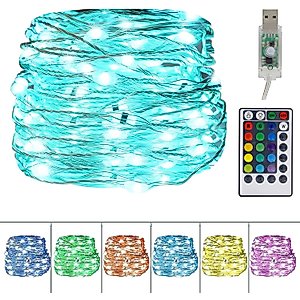 Twinkle Star USB Fairy String Lights, 33Ft 100 LED Waterproof 16 Colors Changing Sliver Wire Lights with 4 Lighting Modes Remote Control for Craft Bedroom Ceiling Christmas Decoration, Multicolor