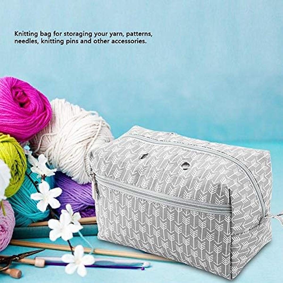 Knitting Bag Portable Crochet Yarn Tote Durable Travel Yarn Storage Bag Sewing Weaving Accessories Organizer (Rectangle)