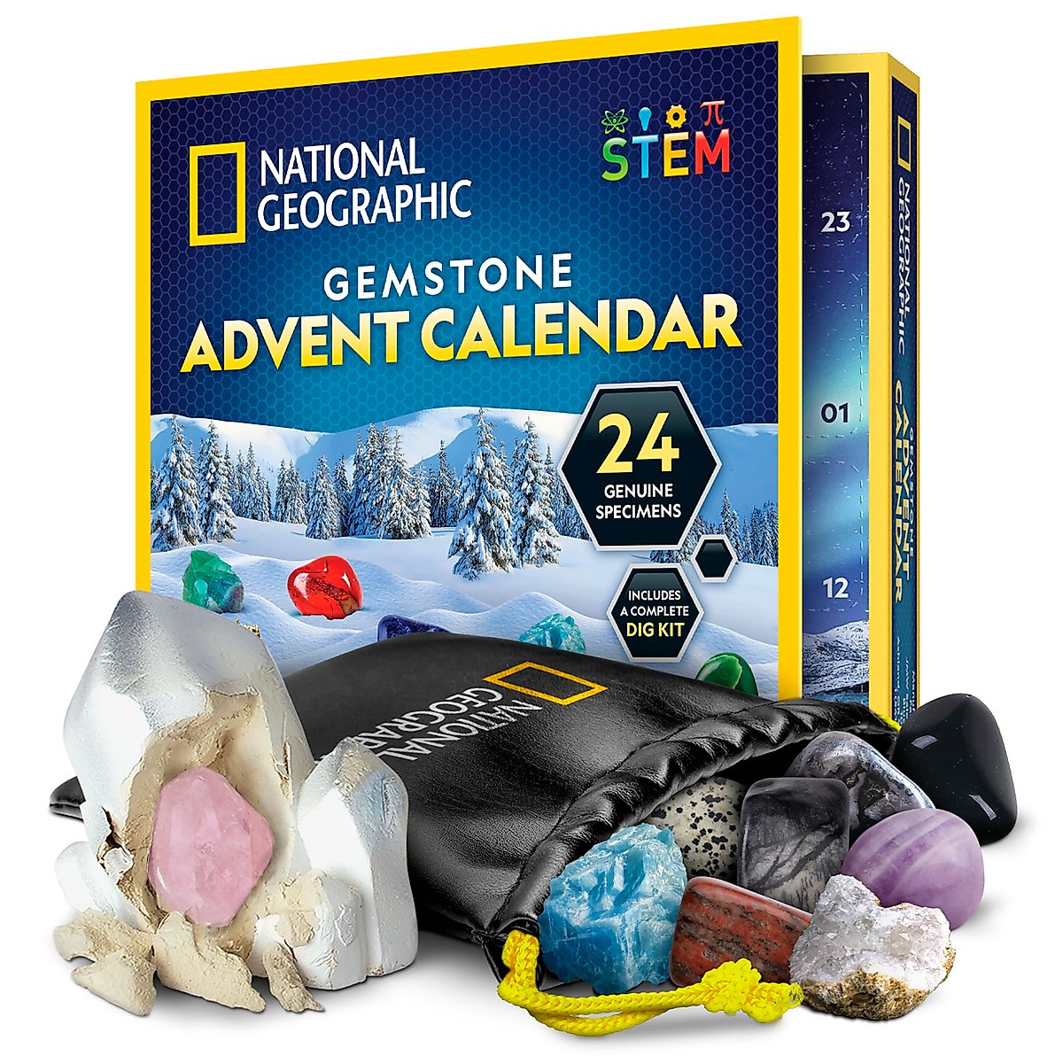 NATIONAL GEOGRAPHIC Gemstone Advent Calendar - 2024 Advent Calendar for Kids with 24 Gemstones to Open Each Day, a Complete Rock Collection Christmas Countdown Calendar with Mini Gemstone Dig Kit