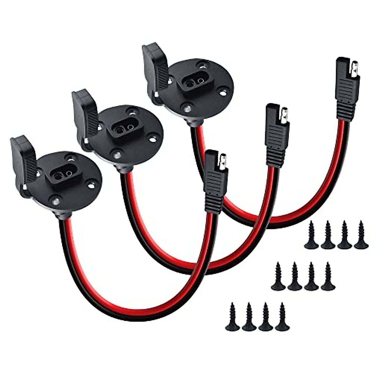 Leehitech SAE Power Socket Sidewall Port Connector Harness, 12AWG 1FT SAE Quick Disconnect Panel Mount Cable for RV Solar Battery 3-Pack