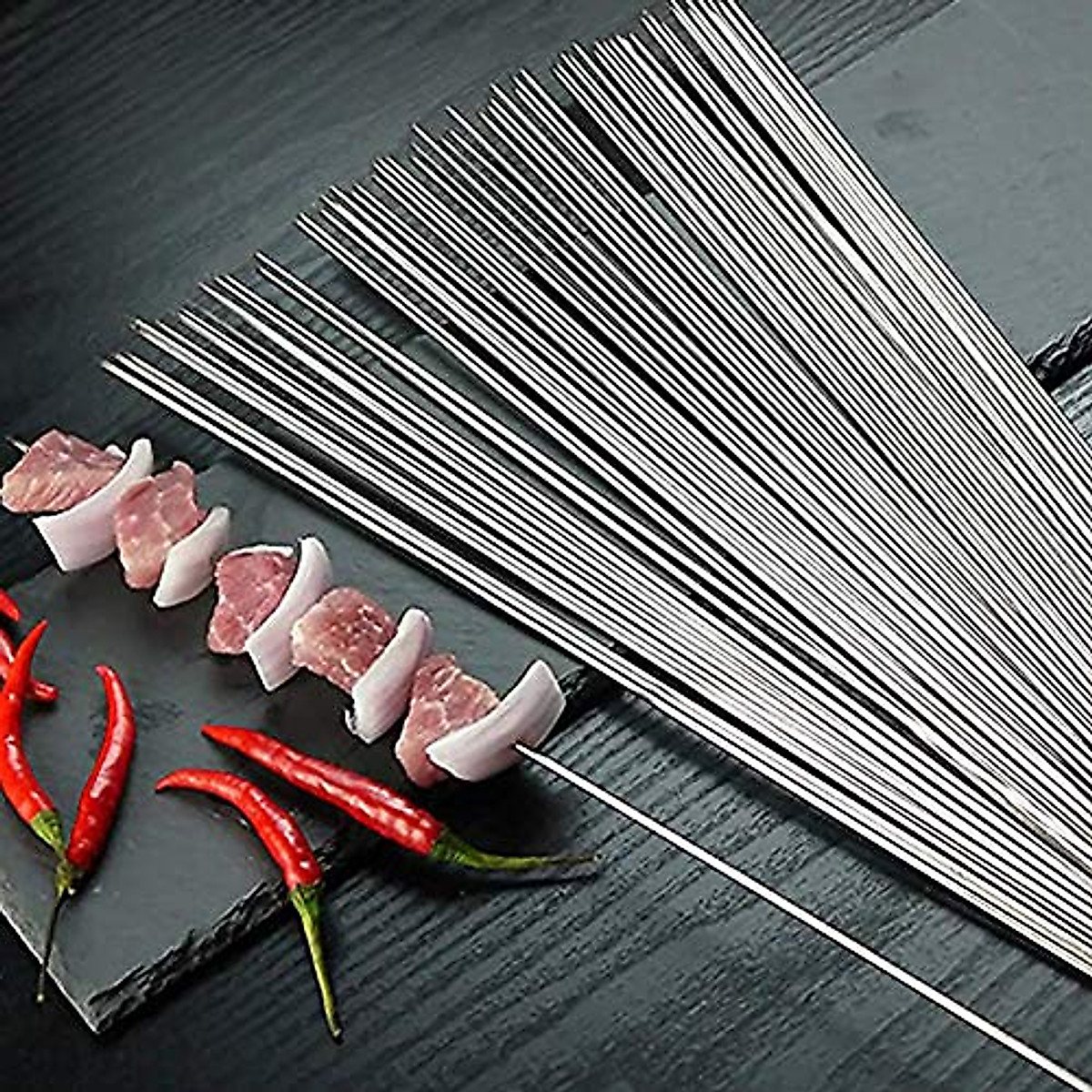 BigOtters Barbecue Skewers, 100PCS Skewers for Grilling Stainless Steel Skewers BBQ Needle Sticks Metal Skewers for Meat Shrimp Chicken Vegetable Outdoor Cooking