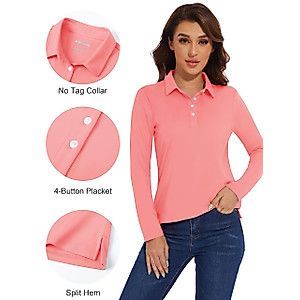 MAGCOMSEN Women's Fishing Polo Shirts Long Sleeve Collared UPF 50+ Quick Dry Performance Rashguard for Women Activewear Pink,M