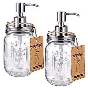 Amolliar 4PCS & 2pcs Brushed Nickel Mason Jar Bathroom Accessories Set-3 pcs Lotion Soap Dispenser & 2 pcs Cotton Swab Holder &1pcs Toothbrush Holder,Waterproof Stickers,Rustic Farmhouse Decor