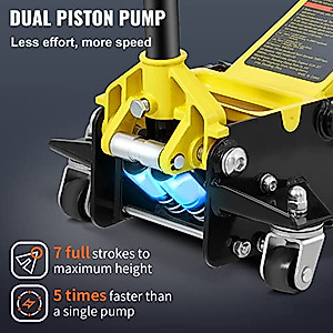 VEVOR 3 Ton Low Profile , Aluminum and Steel Racing Floor Jack with Dual Pistons Quick Lift Pump for Sport Utility Vehicle, Lifting Range 3-6/11"-19-11/16", yellow,black
