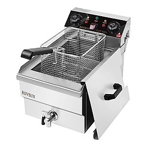 ROVSUN 12.5QT Electric Deep Fryer w/Frying Basket, Timer, Drain, & Lid, Stainless Steel Commercial Countertop Single Tank Oil Fryer, Adjustable Temperature, for French Fries Onion Rings, 1700W