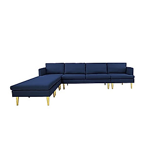 JULYFOX U Sectional Couch Sofa Blue, 122 inch Wide L Shaped Corner Sectional Couch with Chaise and Ottoman Mid Century Modern for Living Room