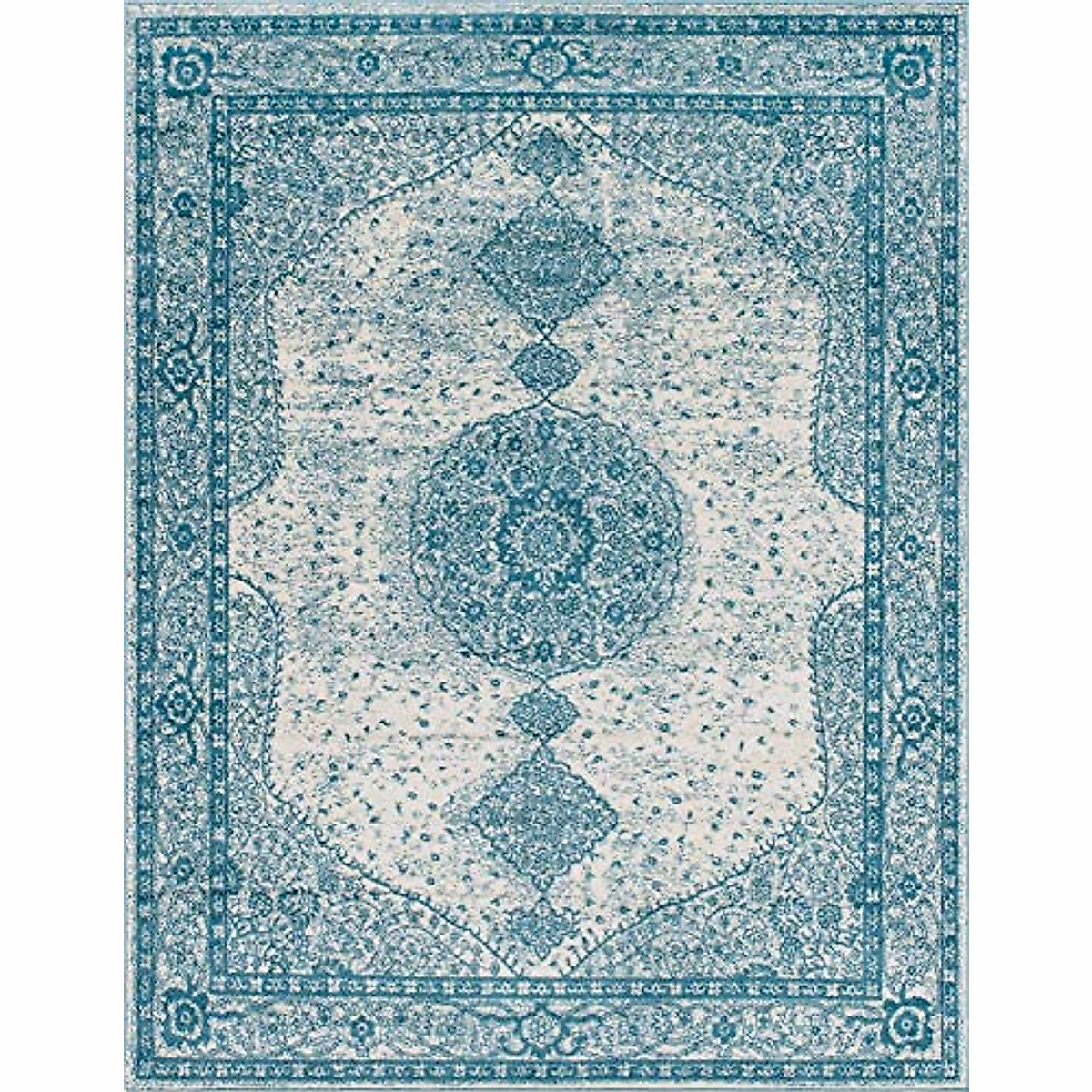 Unique Loom Bromley Collection Vintage, Medallion, Country, Traditional, Border Area Rug, 8 ft x 10 ft, Turquoise/Ivory