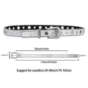 UTOWO Rhinestone Belt for Women Men, Western Cowgirl Cowboy Bling Studded Leather Belt for Jeans Pants