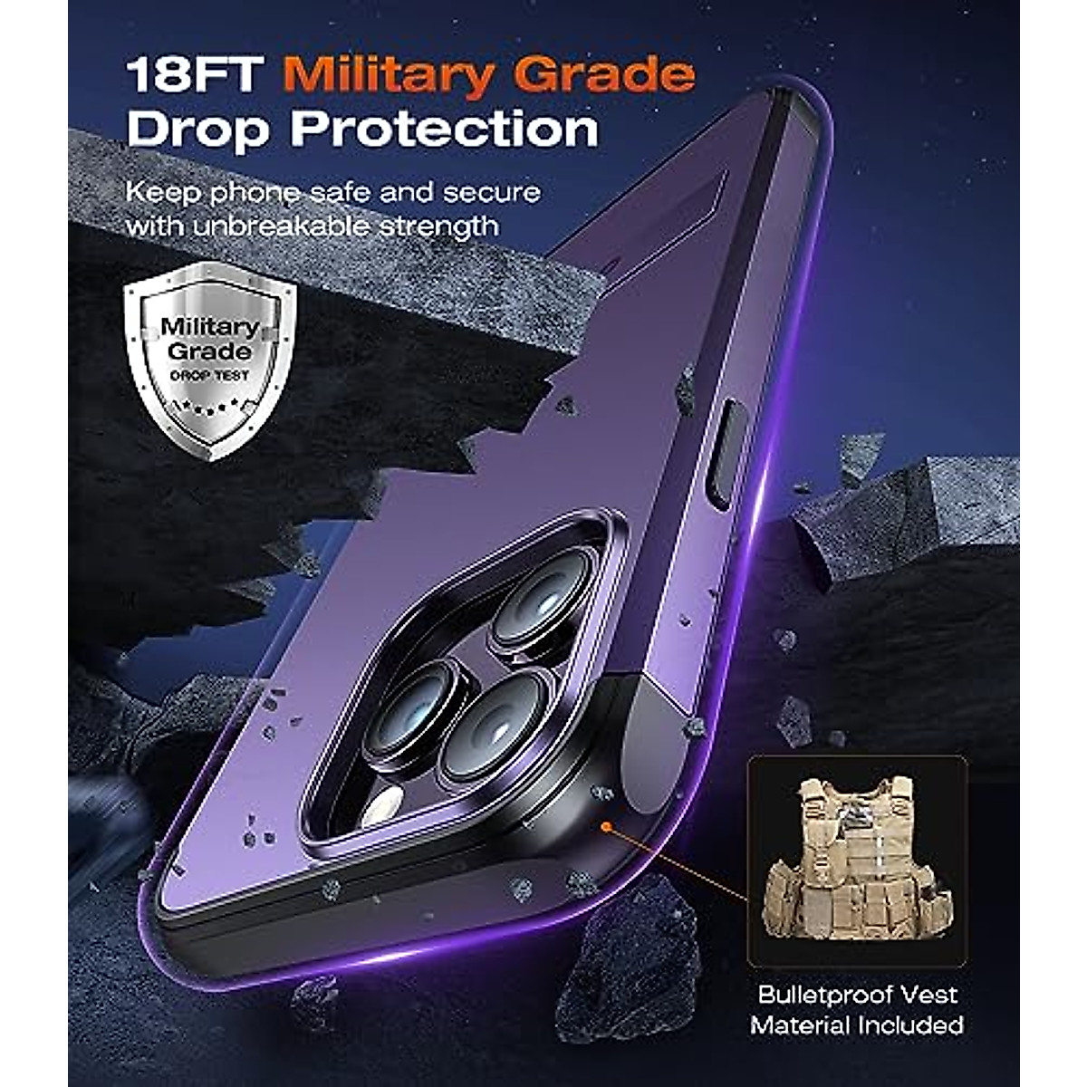 VICMARS Strongest Magnetic for iPhone 14 Pro Max Case with Stand, [Fits Magsafe] [18FT Ultra Shockproof] Dual-Layer iPhone 14 Pro Max Phone Case Men Women, 2X Mil-Grade, Invisible Kickstand (Purple)