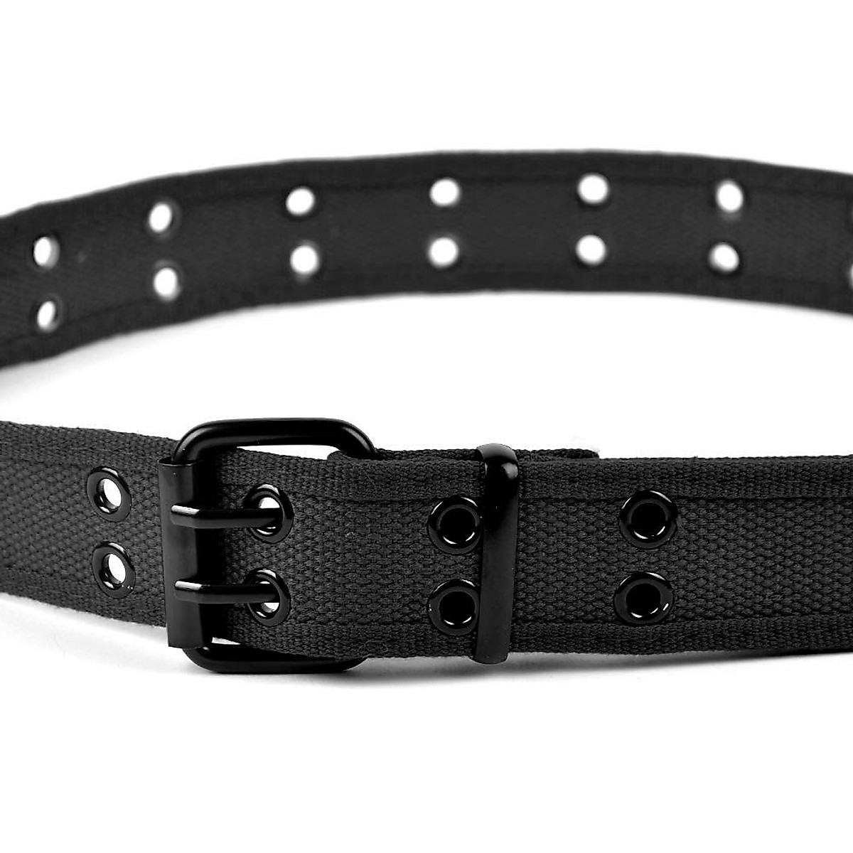 boxed-gifts Parquet Solid Color Military and Casual Canvas Belt, Double Grommet Unisex Belt for Men and Women - Black