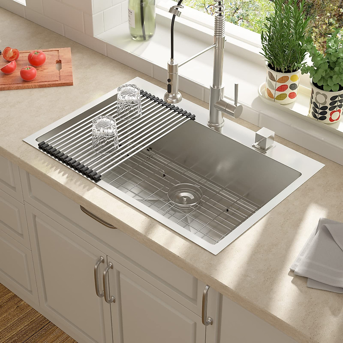 28 Kitchen Sink Drop In - Lordear 28 x 22 Kitchen Sink Single Bowl Drop In Stainless Steel 16-Gauge R10 Tight Radius Topmount Kitchen Sink