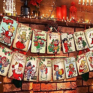 Vintage Christmas Decorations Christmas Party Banner - Christmas Decor Retro Xmas Banner Santa Claus Candy Cane Garland Indoor Outdoor,Christmas Party Favors/Sign/Photo Prop