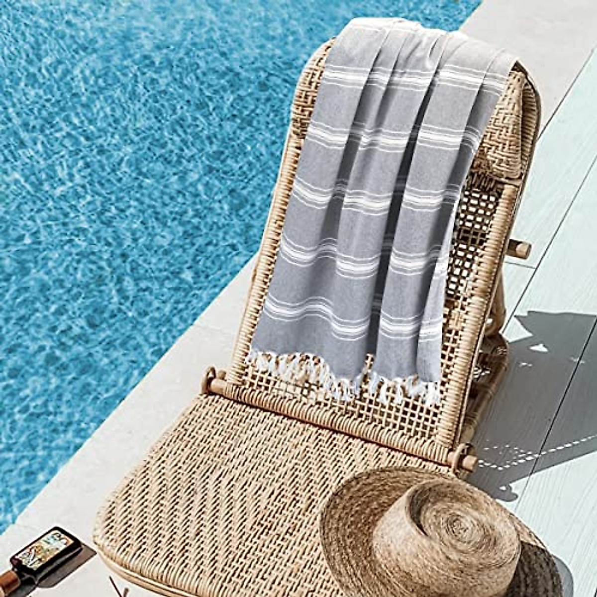 Belizzi Home Peshtemal Turkish Towel 100% Cotton Chevron Beach Towels Oversized 36x71 Set of 6, Beach Towels for Adults, Soft Durable Absorbent Extra Large Bath Sheet Hammam Towel - Charcoal Grey