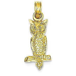 IceCarats 14K Yellow Gold Owl Symbol of Wisdom Bird Necklace Pendant Charm Only