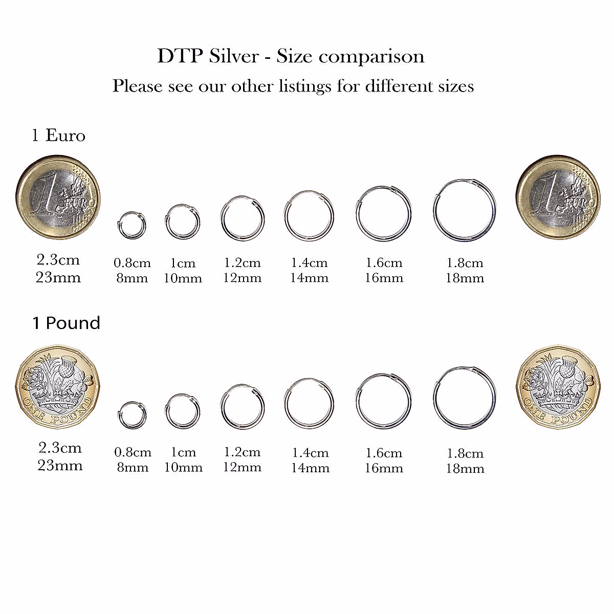 DTPsilver Set of 2 PAIRS of VERY TINY Endless Hoops/Sleepers 925 Sterling Silver 24K Yellow Gold Plated Earrings - Thickness 1.5 mm - Outer Diameter: 10+12 mm