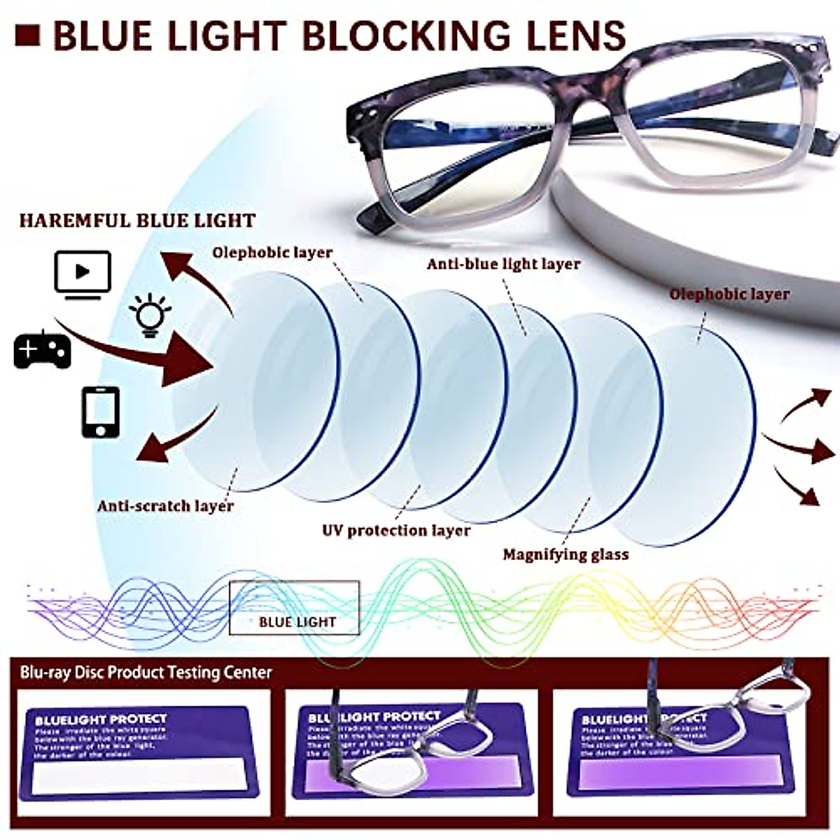 MAEOWN 5 Pack Reading Glasses Blue Light Blocking Fashion Ladies Readers, Computer Square Eyeglasses for Women, with Spring Hinges (5 Pack Mix Color, 1.25, multiplier_x)