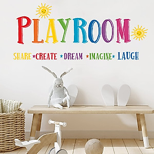 Mfault Large Playroom Rule Wall Decals Stickers, Inspirational Create Share Imagine Laugh Dream Quotes Nursery Classroom Decoration Neutral Bedroom Art, Motivational Words Toddler Kids Room Home Decor