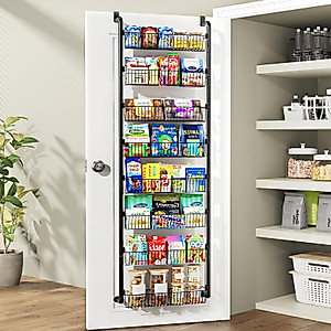 Goovilla Over The Door Pantry Organizer, 8-Tier Pantry Organization and Storage, Metal Hanging Spice Rack for Pantry Door, Kitchen, Laundry, Bathroom Organization, Back of Door Seasoning Rack, Black