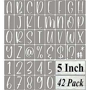5 Inch Alphabet Letter Stencils for Painting - 42 Pack Letter and Number Stencil Templates with Signs for Painting on Wood, Reusable Letters and Numbers Stencils for Chalkboard Wood Signs & Wall Art
