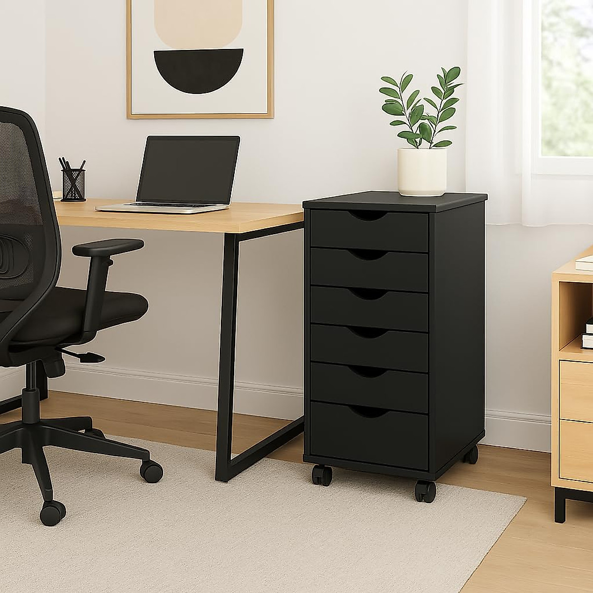 ADEPTUS 10016 6 Drawer Roll Cart, Black