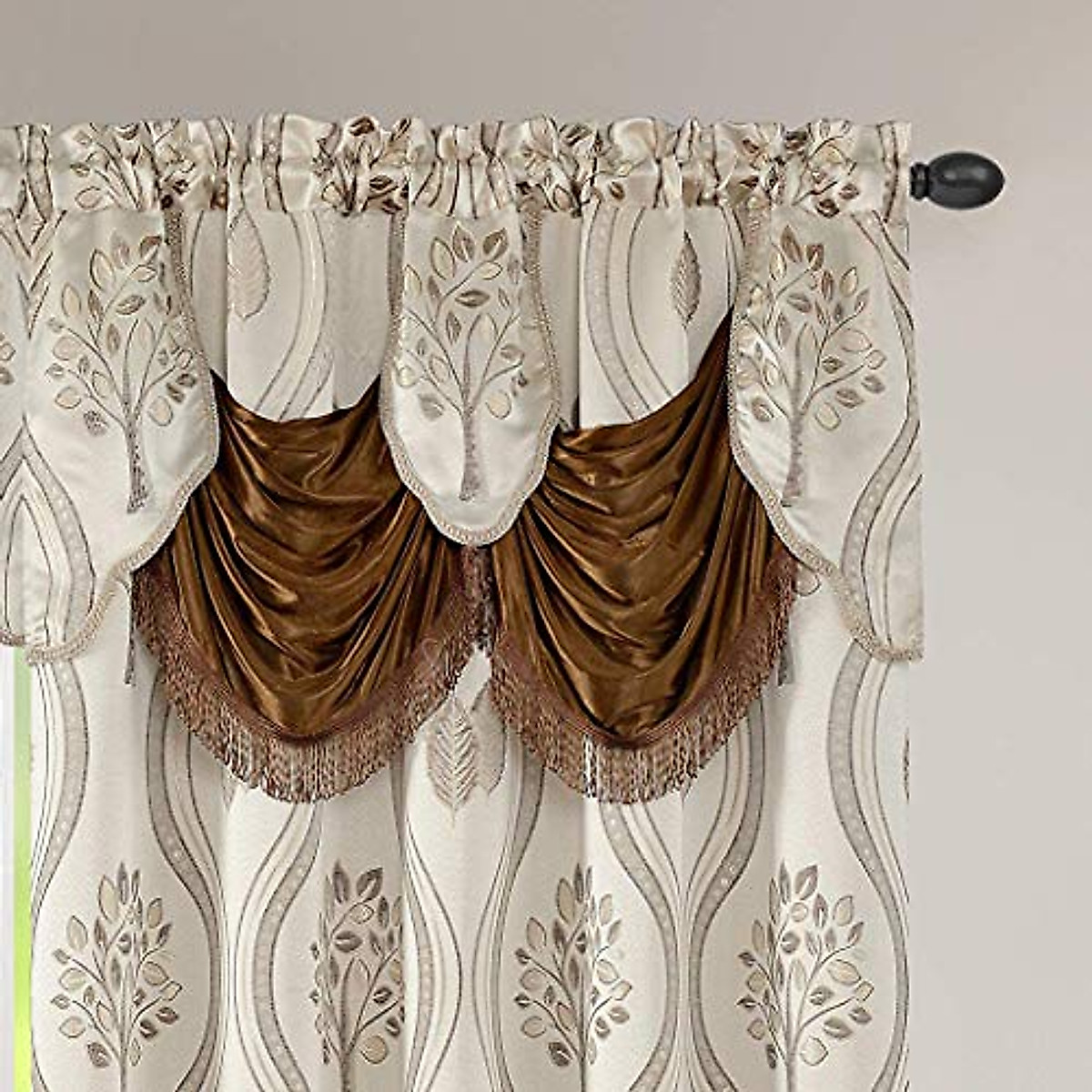Elegant Comfort Luxurious Beautiful Curtain Panel Set with Attached Valance and Backing 54" X 84 inch (Set of 2), Beige