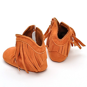 ESTAMICO Baby Girls Cowboy Tassel Boots Side Zipper Non Slip Infant/Toddler Shoes, Brown 0-6 Months