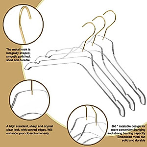Quality Acrylic Lucite Clear Hangers, Made of Clear Acrylic for a Luxurious Look and Feel with Swivel Hook (Clear - Gold Hook, 5)