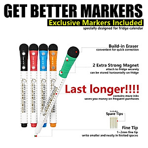 Dry Erase Calendar Kit- Magnetic Calendar for Refrigerator - Monthly Fridge Calendar Whiteboard with Extra-Thick Magnet Included Fine Point Marker & Eraser & Holes for Wall Hanging