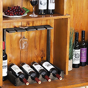 NANANARDOSO Wine Rack, Rustic Wood Wine Storage Shelf with Glass Holder Tabletop Wine Bottle Holder Organizer for Kitchen Cabinet Pantry (Rustic Brown, 4-Slot)