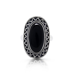 Black Onyx Vintage Gipsy Ring 925 Sterling Silver Boho Chic US Size 7 8 9 (7)