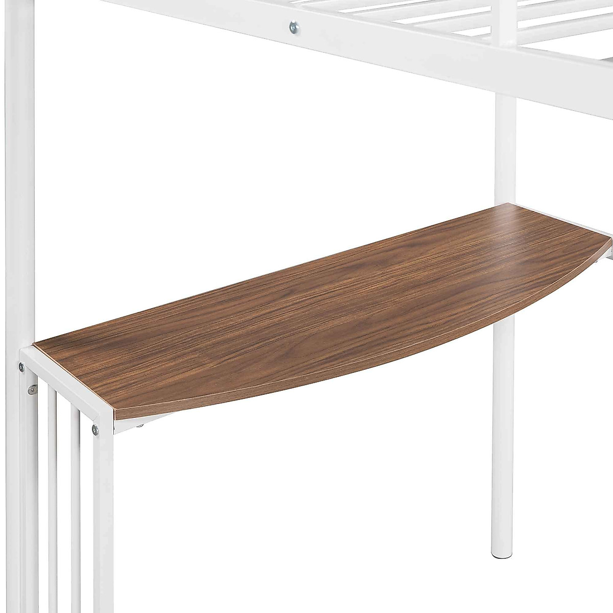 ATY Metal Bunk Beds Twin Over Full Size, L Shaped Steel Bedframe w/Desk & Built-in Ladder and Full-Length Guardrail, No Box Spring Needed, White